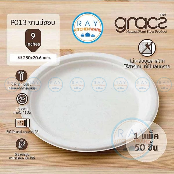 GRACZ P013 จานกระดาษ 9 นิ้ว ย่อยสลายได้ | Raykitchenware